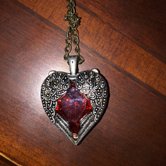 Jewelry | Gothic Necklace Ruby Heart W Angel Wings | Poshmark